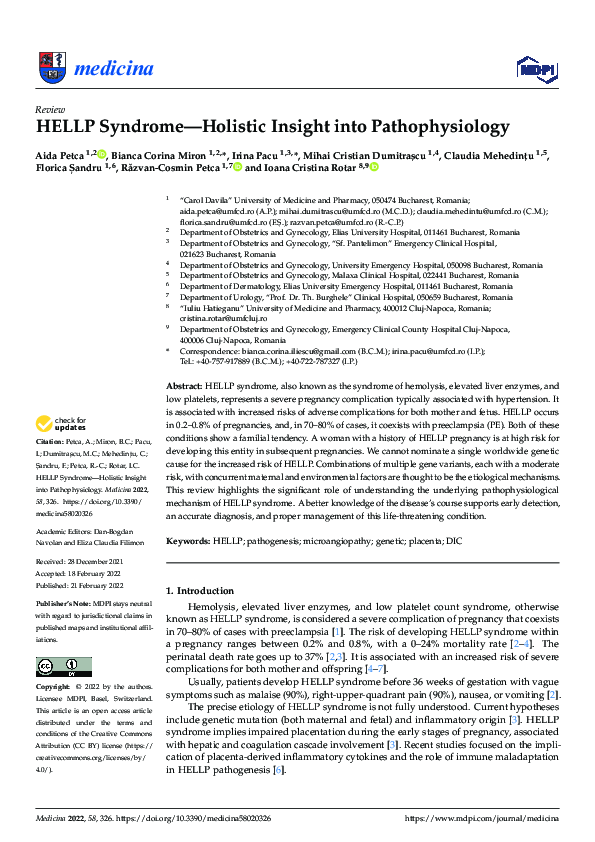 (PDF) HELLP Syndrome—Holistic Insight into Pathophysiology