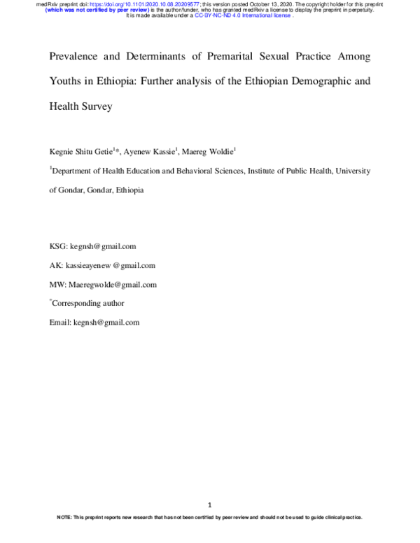(PDF) Prevalence and Determinants of Premarital Sexual Practice Among ...
