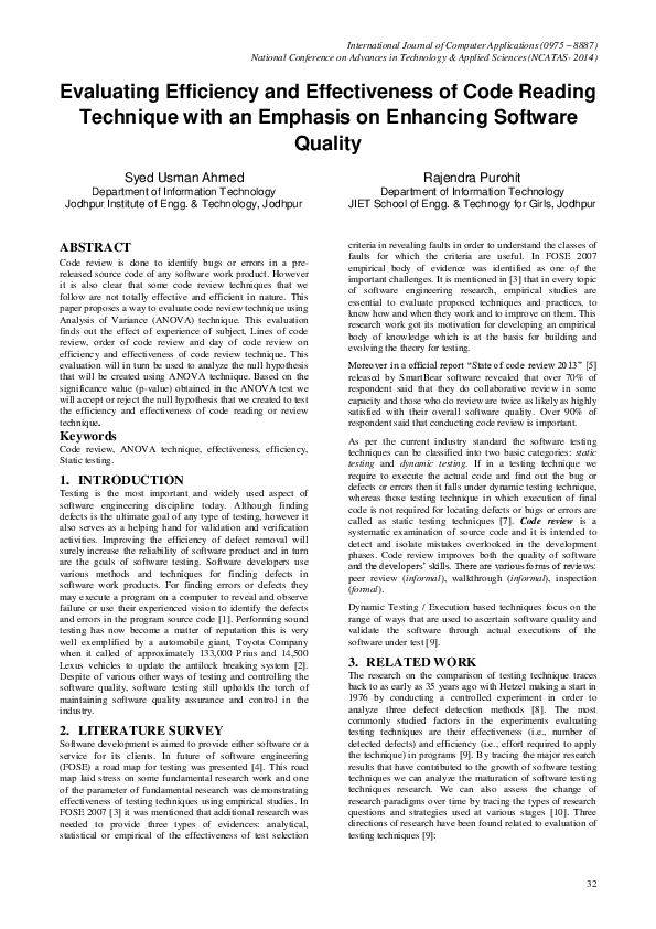(PDF) Evaluating Efficiency and Effectiveness of Code Reading Technique ...