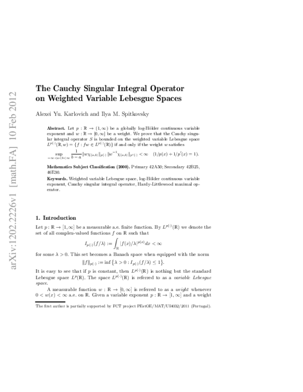 Pdf The Cauchy Singular Integral Operator On Weighted Variable Lebesgue Spaces