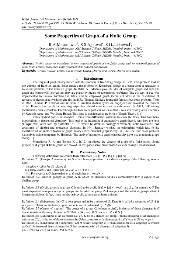 (PDF) Some Properties of Graph of a Finite Group