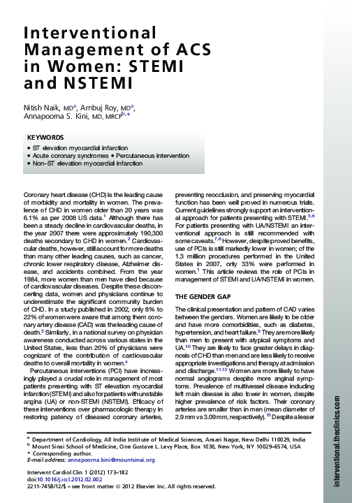 (PDF) Interventional Management of ACS in Women: STEMI and NSTEMI