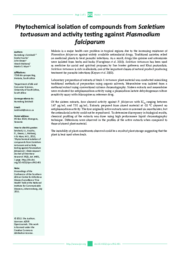 (PDF) Phytochemical isolation of compounds from Sceletium tortuosum and ...