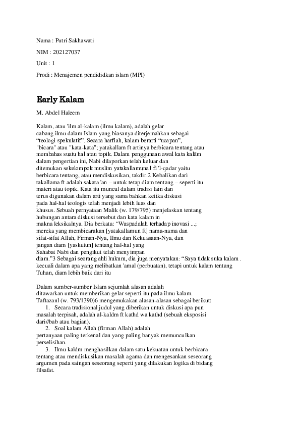 (PDF) Resume ilmu kalam