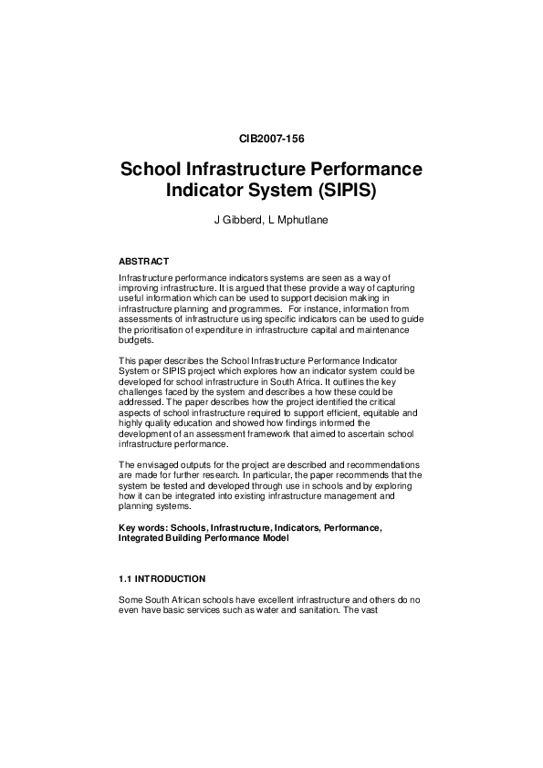 (PDF) School infrastructure performance indicator system (SIPIS)