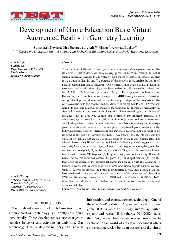 (PDF) Development of Game Education Basic Virtual Augmented Reality in Geometry Learning
