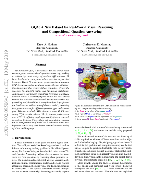 (PDF) GQA: A New Dataset for Real-World Visual Reasoning and Compositional Question Answering