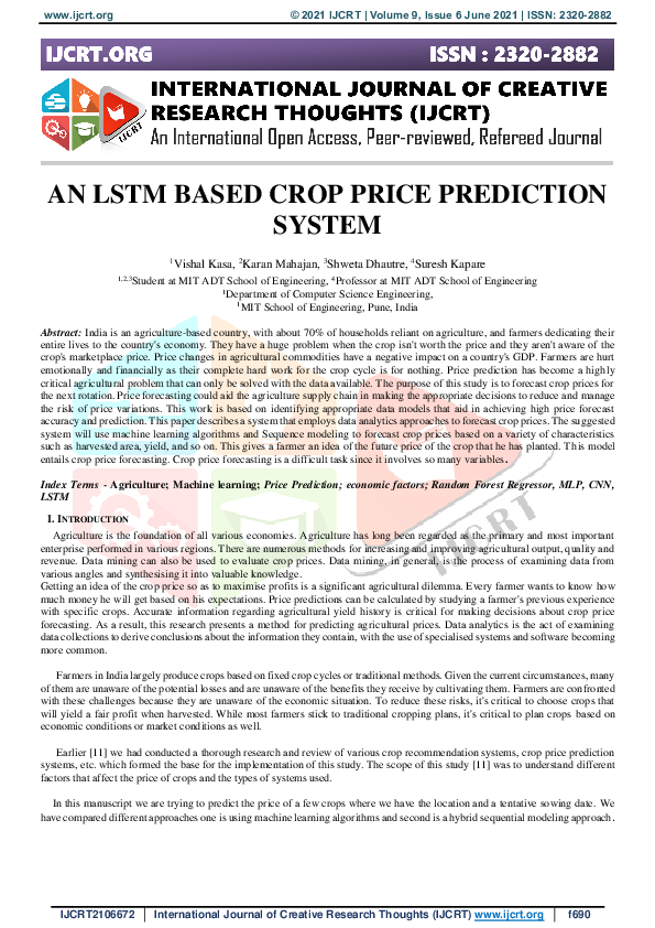 (PDF) An LSTM Based Crop Price Prediction System