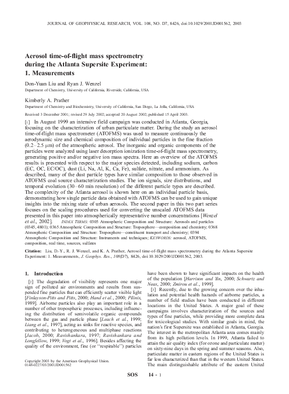 (PDF) Aerosol time-of-flight mass spectrometry during the Atlanta ...