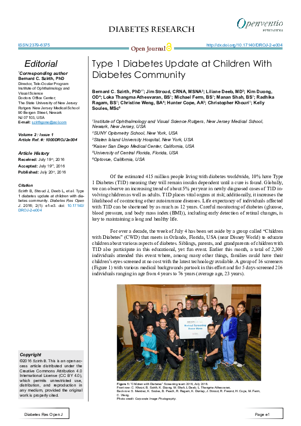 (PDF) Type 1 Diabetes Update at Children With Diabetes Community
