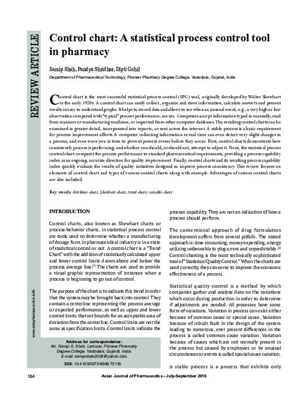 (PDF) Control chart : A statistical process control tool in pharmacy