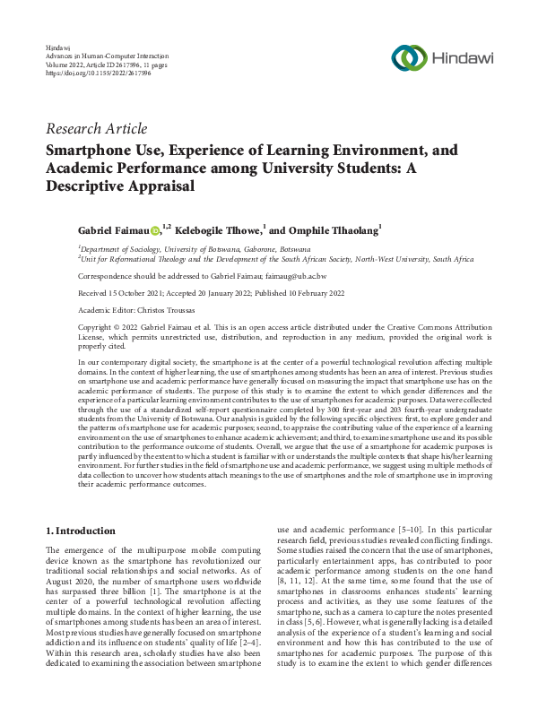(PDF) Smartphone Use, Experience of Learning Environment, and Academic ...