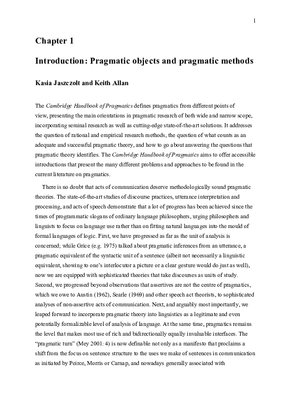 (PDF) Introduction : Pragmatic objects and pragmatic methods