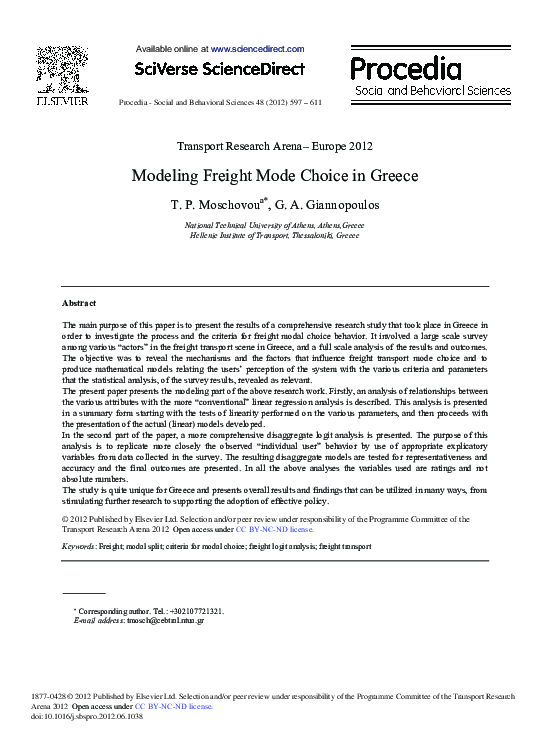 (PDF) Modeling Freight Mode Choice in Greece