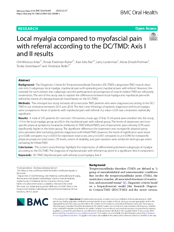 (PDF) Local myalgia compared to myofascial pain with referral according ...