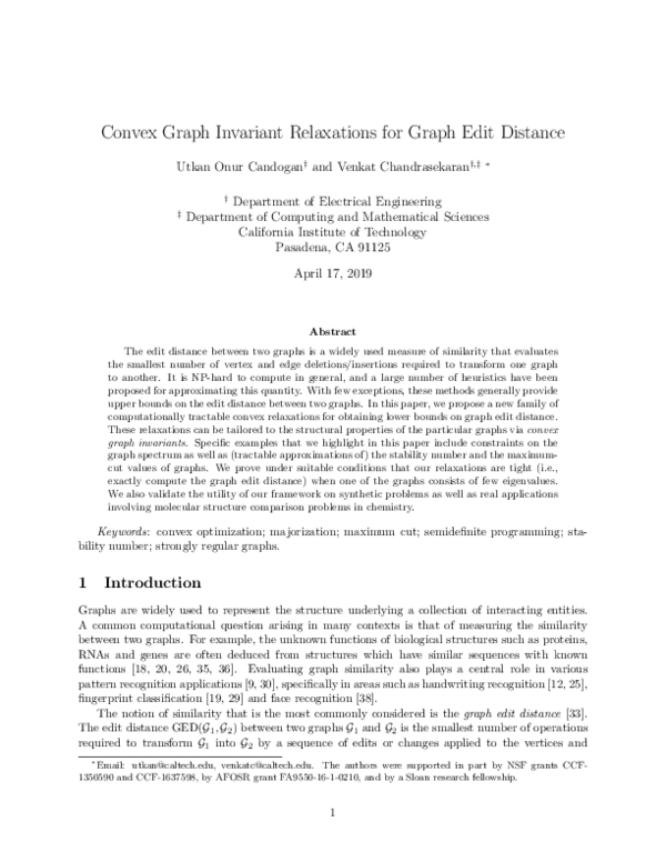 (PDF) Convex graph invariant relaxations for graph edit distance | Utkan Candogan - Academia.edu