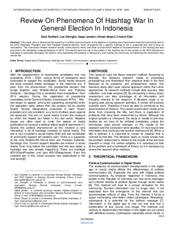 (PDF) Review On Phenomena Of Hashtag War In General Election In Indonesia