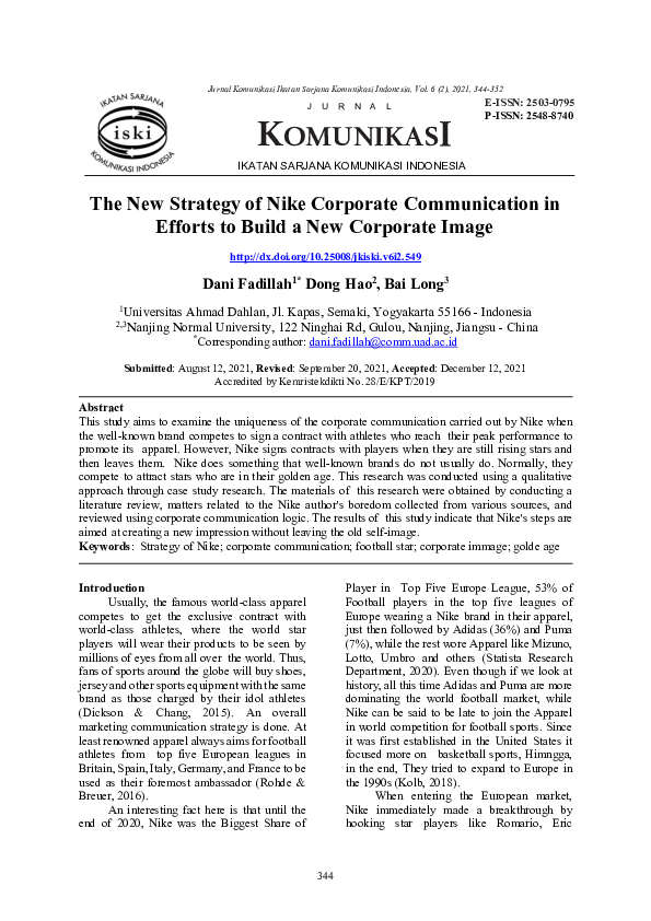 (PDF) The New Strategy of Nike Corporate Communication in Efforts to ...