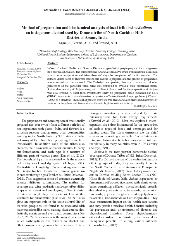 (PDF) Method of preparation and biochemical analysis of local tribal ...