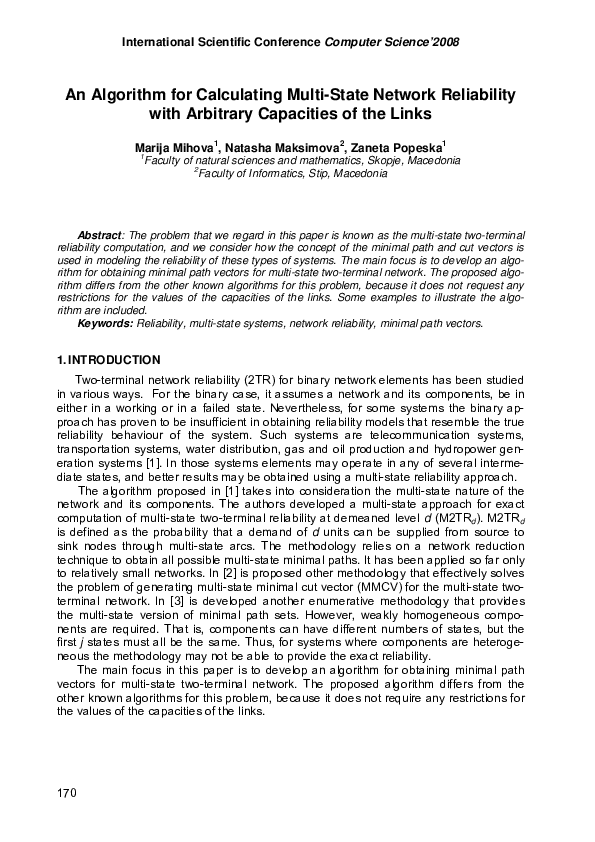 Pdf An Algorithm For Calculating Multi State Network Reliability Using Minimal Path Vectors