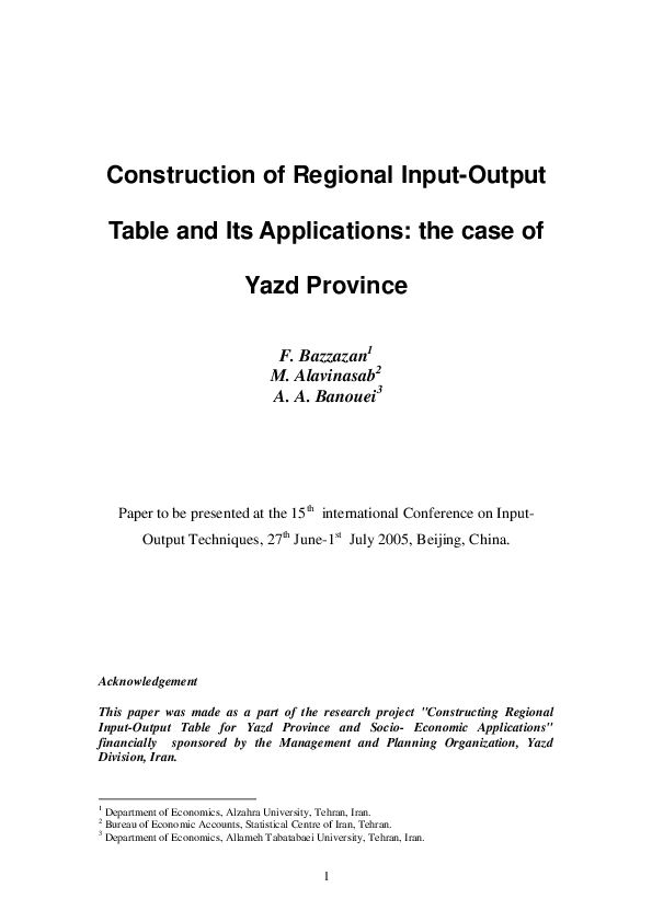 (PDF) Construction of Regional Input-Output Table and Its Applications ...