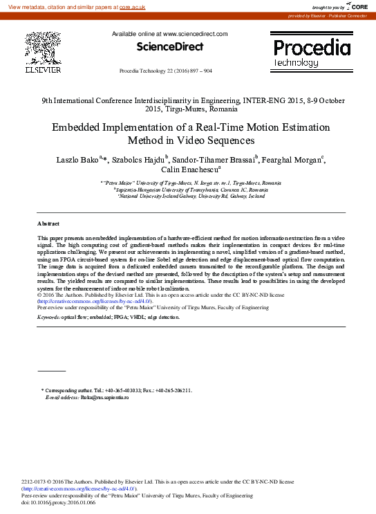 Pdf Embedded Implementation Of A Real Time Motion Estimation Method In Video Sequences Calin