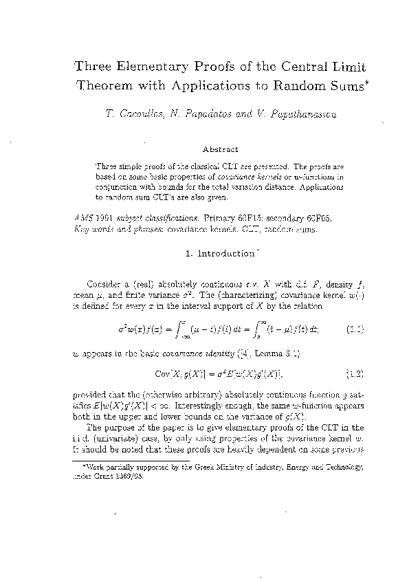 (PDF) Three Elementary Proofs of the Central Limit Theorem with Applications to Random Sums