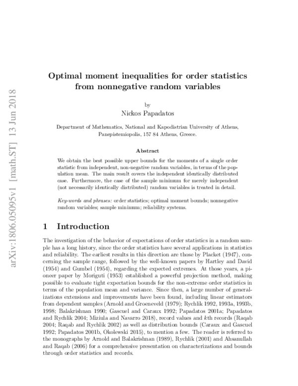 (PDF) Optimal Moment Inequalities for Order Statistics from Nonnegative Random Variables