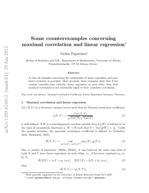 (PDF) Maximal Correlation and Linear Regression∗