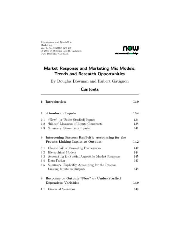 (PDF) Market Mix and Marketing Response Models: Trends and Research ...
