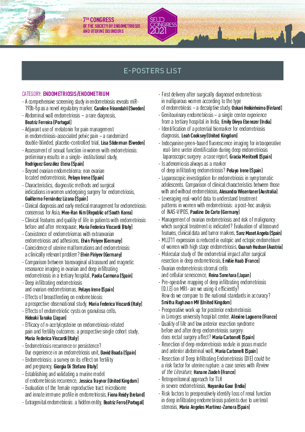 (PDF) 7 TH CONGRESS OF THE SOCIETY OF ENDOMETRIOSIS AND UTERINE DISORDERS