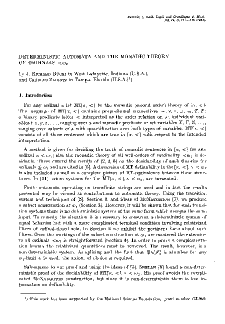 (PDF) Deterministic Automata and the Monadic Theory of Ordinals