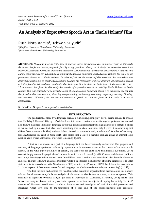 (PDF) An Analysis of Expressives Speech Act in 'Enola Holmes' Film