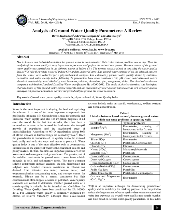 (PDF) Analysis of Ground Water Quality Parameters: A Review