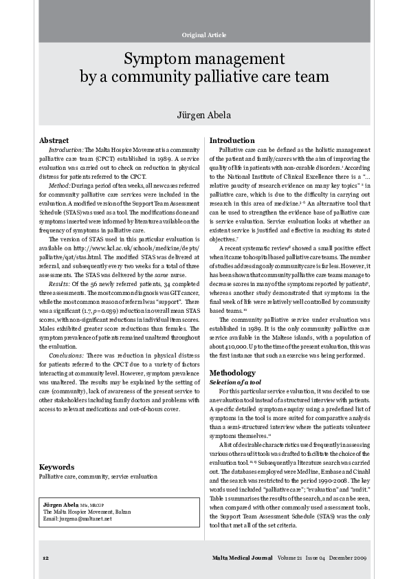 (PDF) Symptom management by a community palliative care team