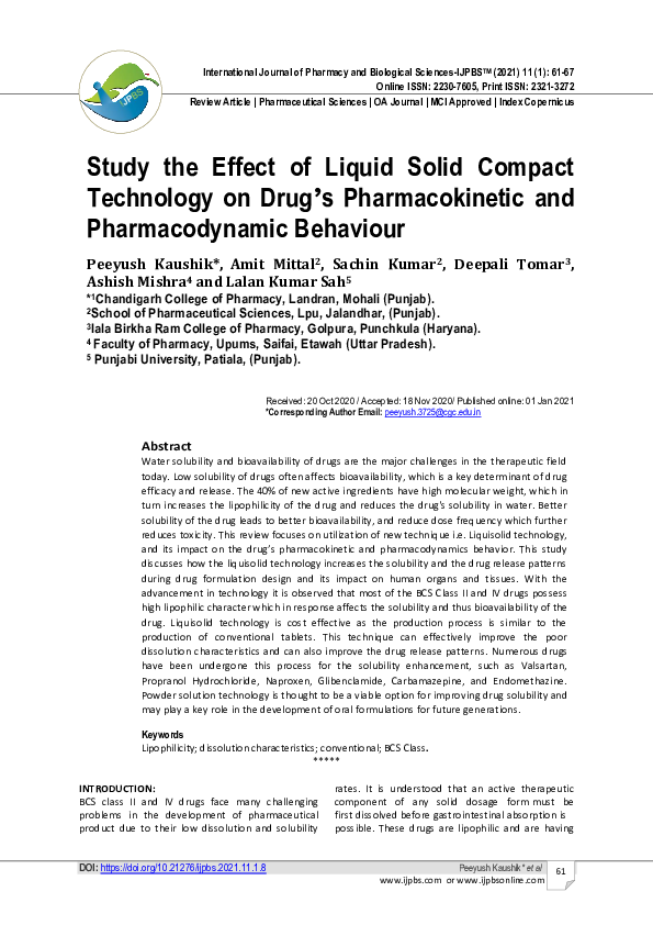 (PDF) Study the Effect of Liquid Solid Compact Technology on Drug’s ...