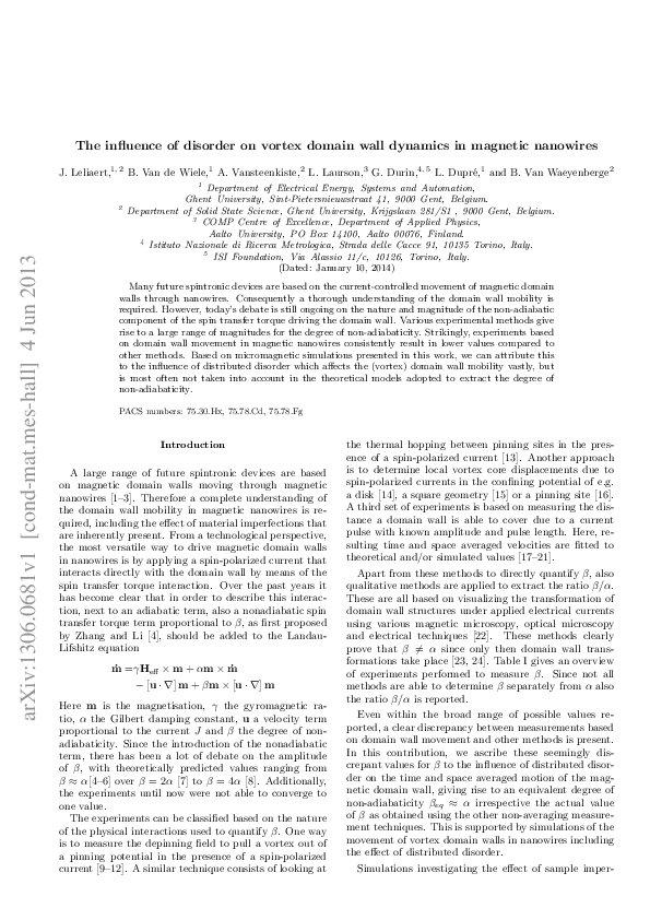 (PDF) Influence of material defects on current-driven vortex domain ...