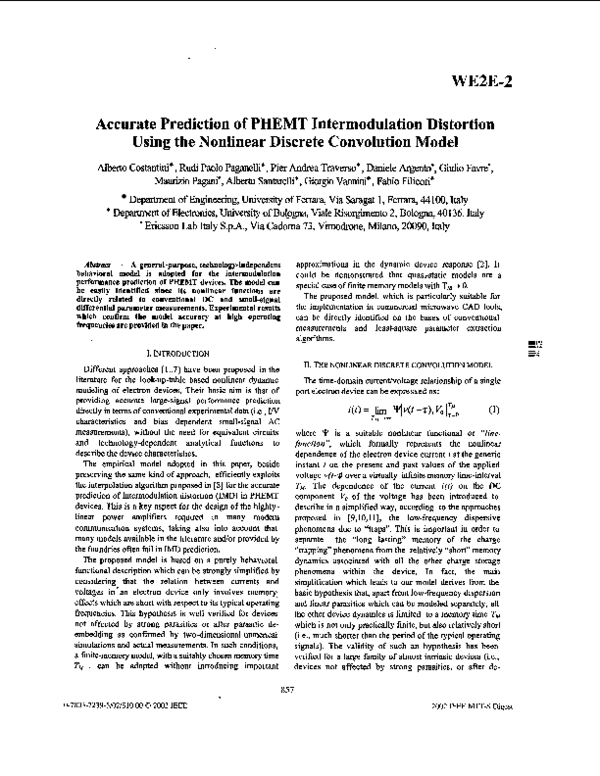 (PDF) Accurate prediction of PHEMT intermodulation distortion using the ...