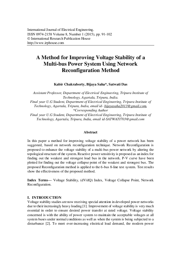 (PDF) A Method for Improving Voltage Stability of a Multi-bus Power System Using Network ...