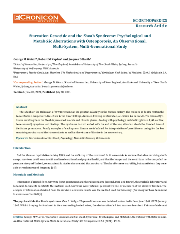 (PDF) Starvation Genocide and the Shoah Syndrome: Psychological ...