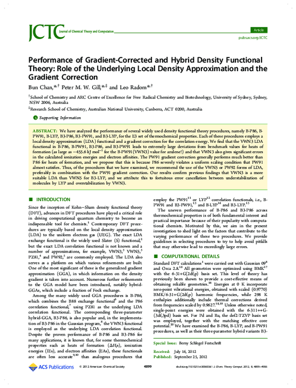 (PDF) Performance of Gradient-Corrected and Hybrid Density Functional Theory: Role of the ...