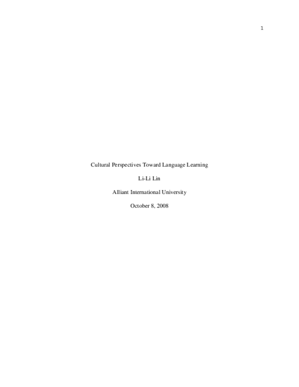 (PDF) Cultural Perspectives Toward Language Learning