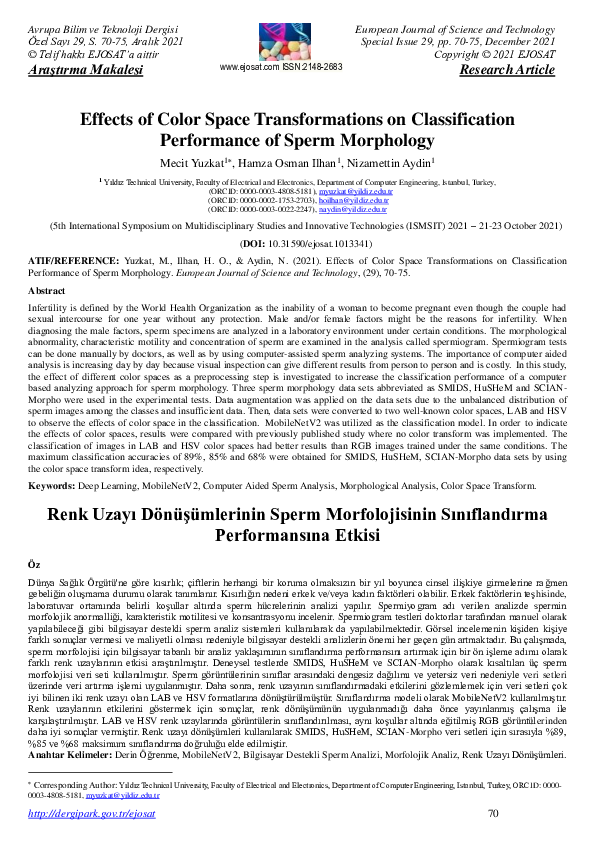 (PDF) Effects of Color Space Transformations on Classification Performance of Sperm Morphology