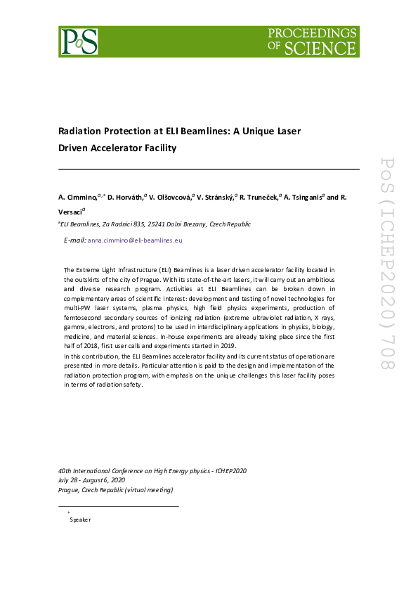 (PDF) Radiation Protection at ELI Beamlines: A Unique Laser Driven Accelerator Facility