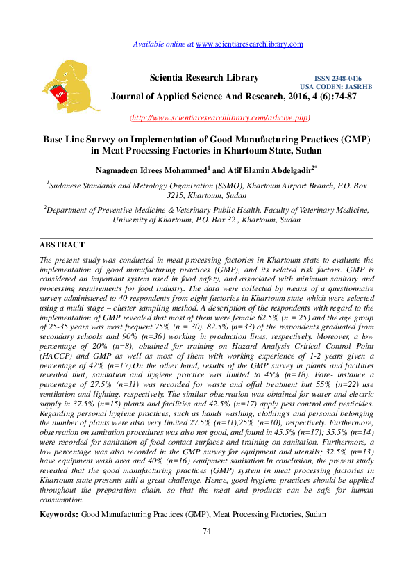 (PDF) Base Line Survey on Implementation of Good Manufacturing ...