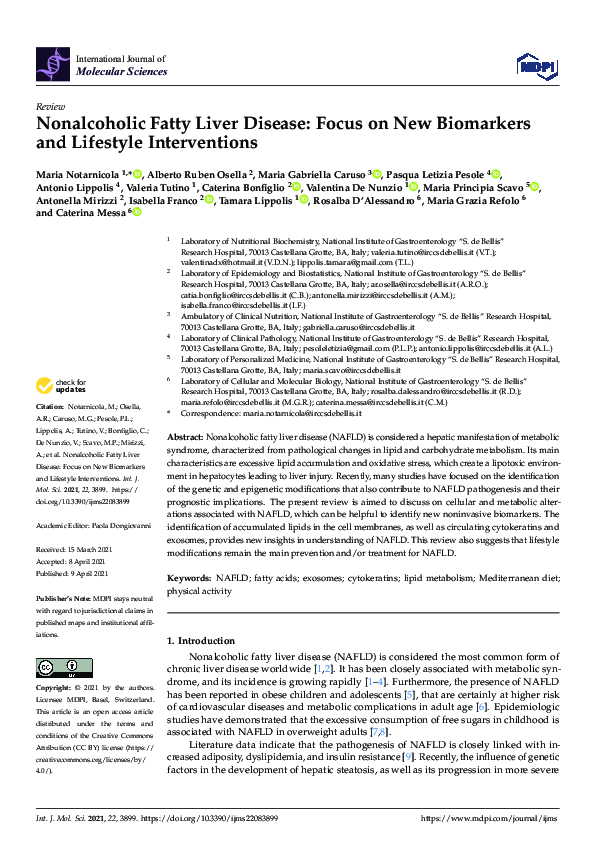 (PDF) Nonalcoholic Fatty Liver Disease: Focus on New Biomarkers and ...