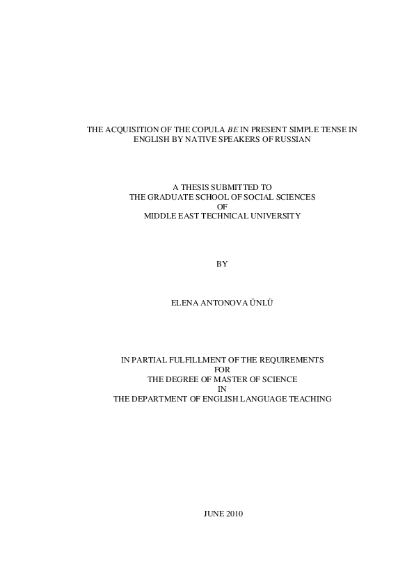 (PDF) The acquisition of the copula be in present simple tense in ...