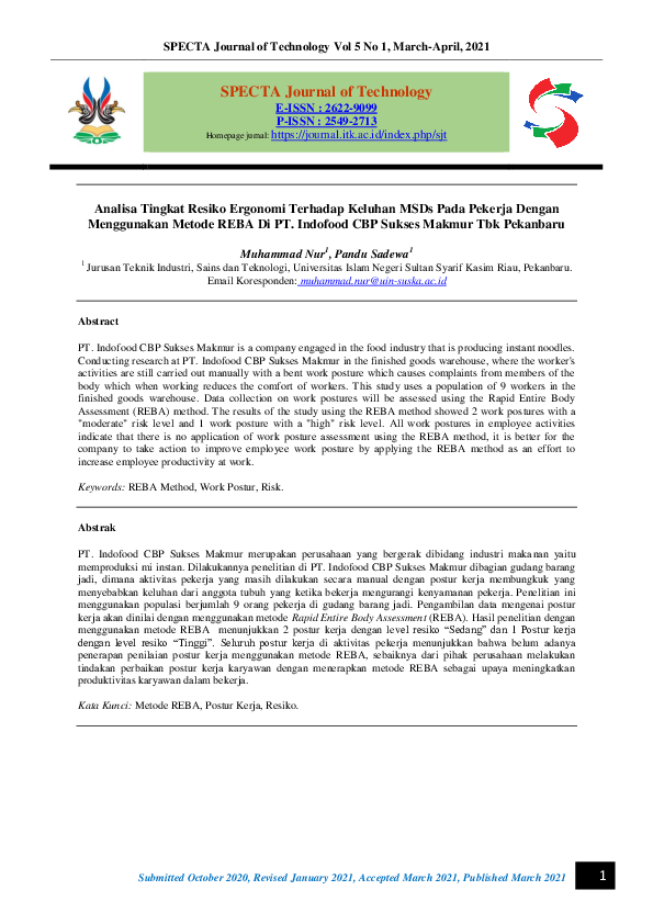 (PDF) Analisa Tingkat Resiko Ergonomi Terhadap Keluhan MSDs Pada ...
