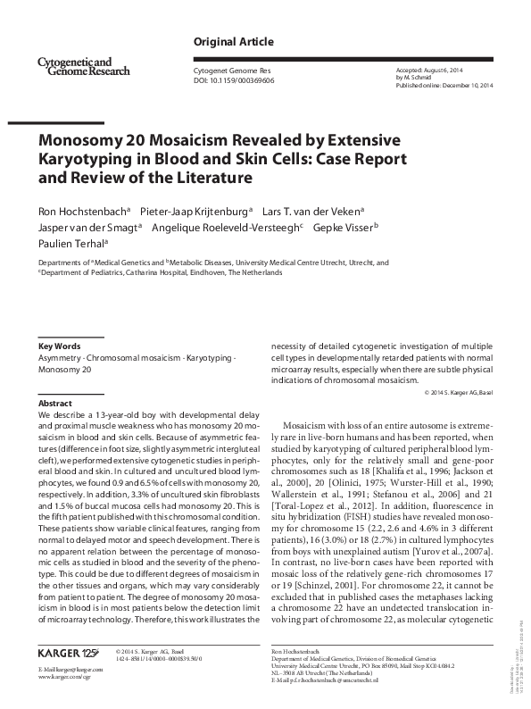 (PDF) Monosomy 20 Mosaicism Revealed by Extensive Karyotyping in Blood ...