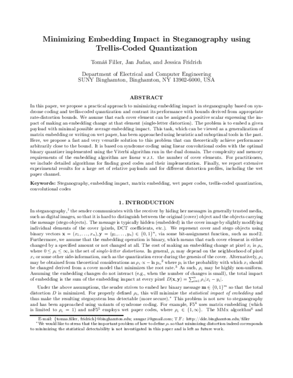 Pdf Minimizing Embedding Impact In Steganography Using Trellis Coded
